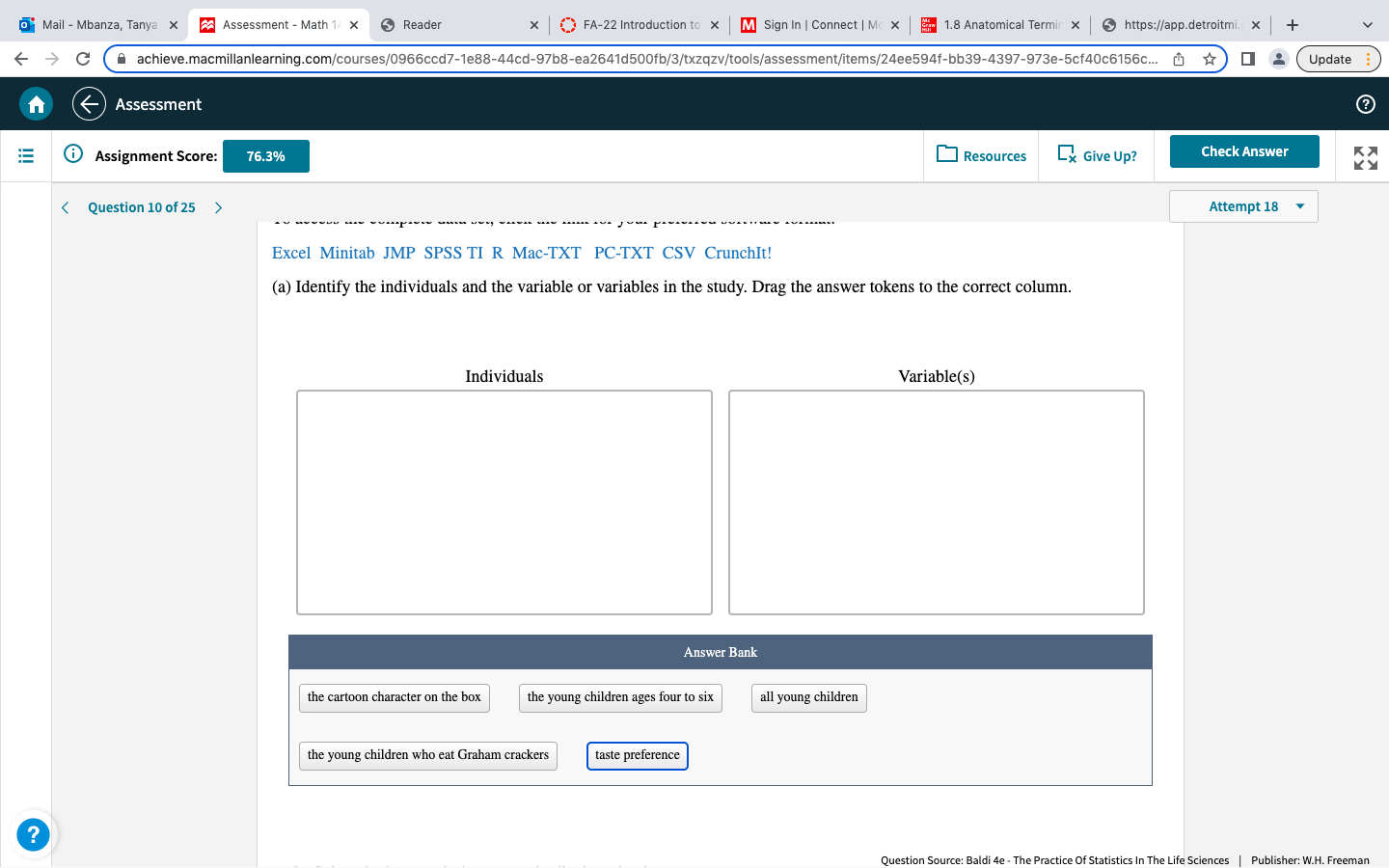 Solved (a) Identify the individuals and the variable or | Chegg.com