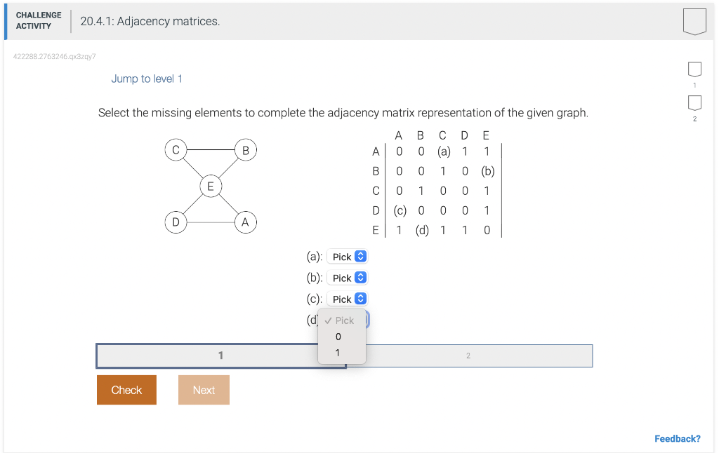 Solved Select the missing elements to complete the adjacency | Chegg.com