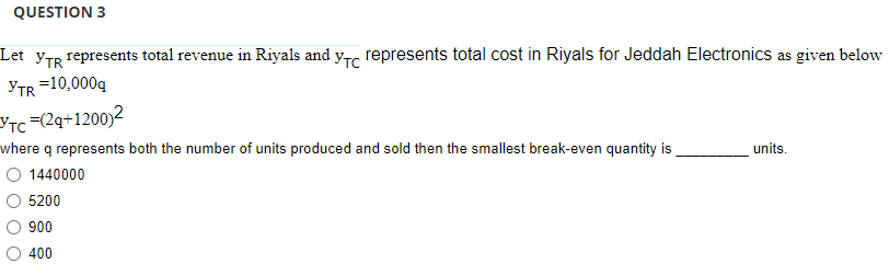 Solved Let yTR represents total revenue in Riyals and yTC | Chegg.com