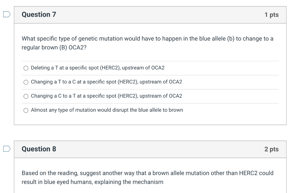 Solved Question 7 1 pts What specific type of genetic | Chegg.com