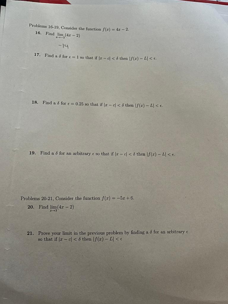 Solved Problems 16-19, Consider the function f(x)=4x−2. 16. | Chegg.com