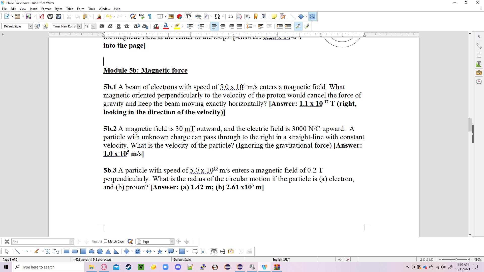Solved Module 5b: Magnetic force 5b.1 A beam of electrons | Chegg.com