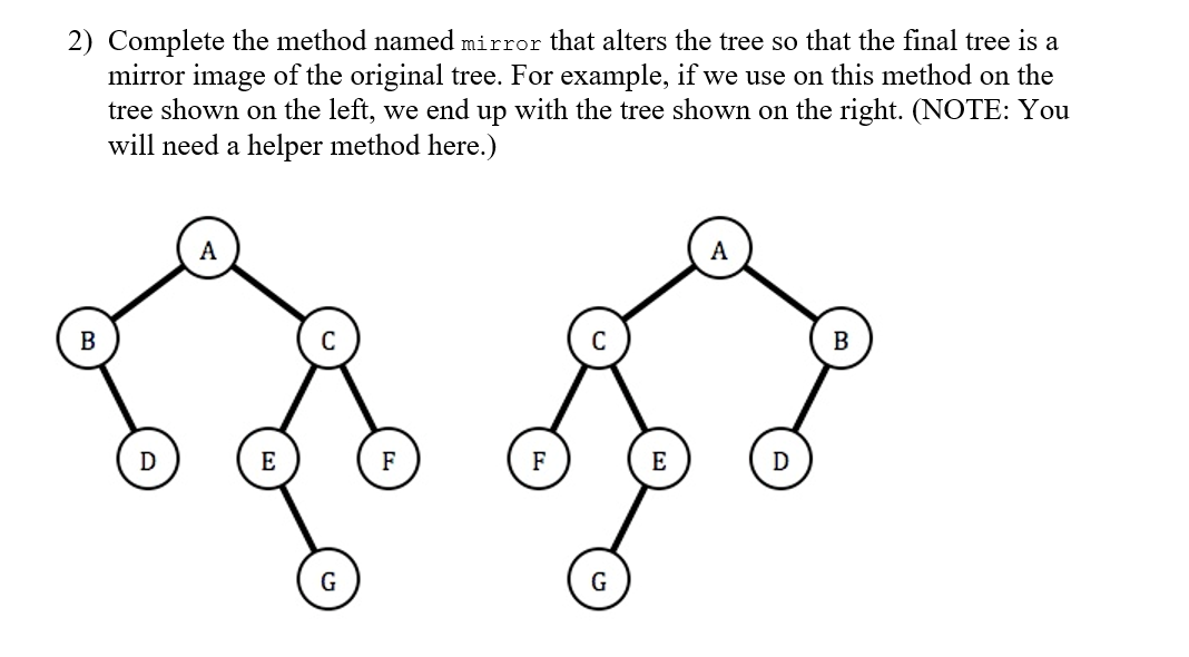 Solved 2) Complete the method named mirror that alters the | Chegg.com