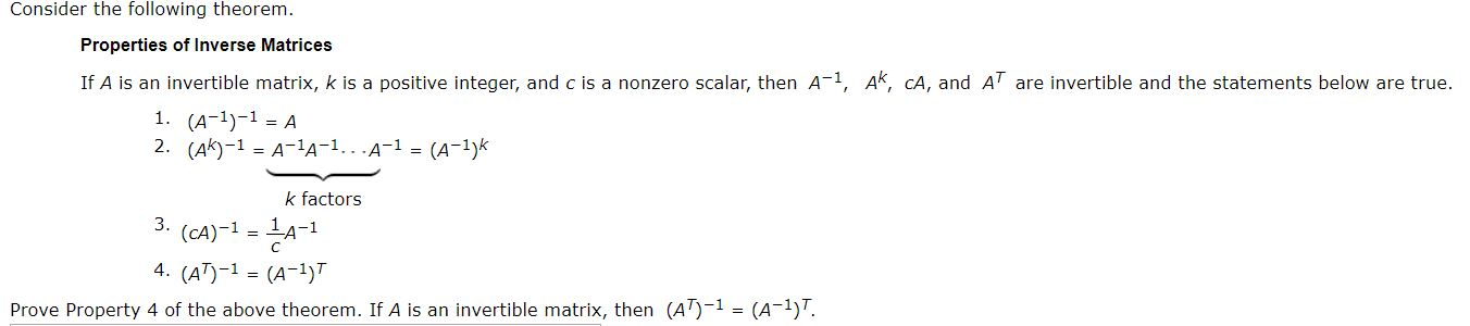 Solved Consider the following theorem. Properties of Inverse | Chegg.com