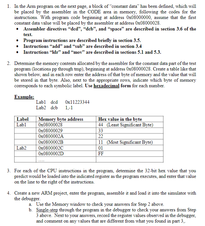 Solved 1. In the Arm program on the next page, a block of | Chegg.com