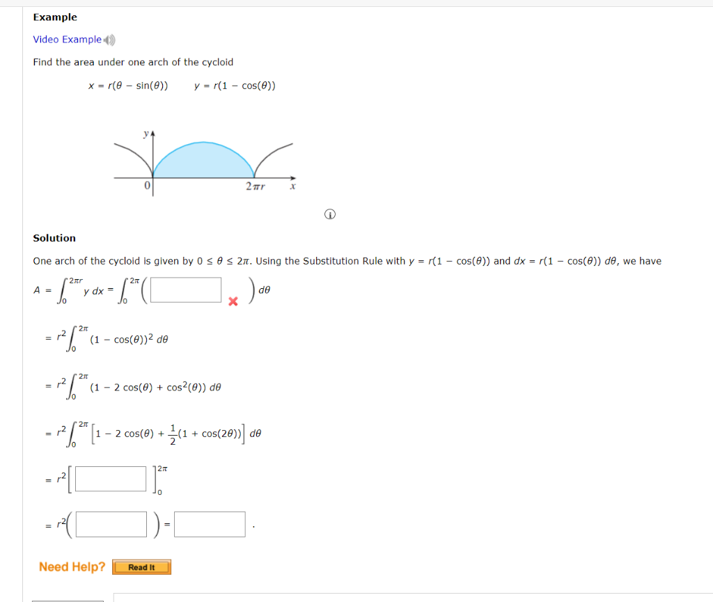 Solved Example Video Example) Find the area under one arch | Chegg.com