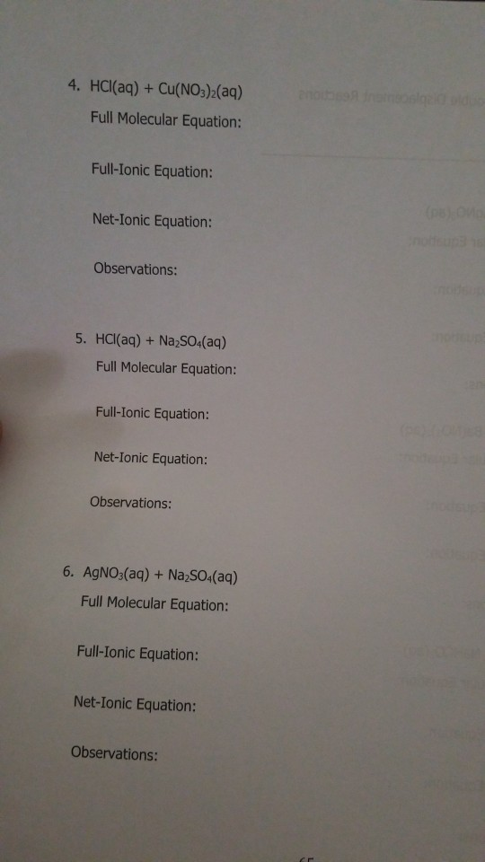Solved 4. HCI(aq)+Cu(NO:)2(aq) Full Molecular Equation: | Chegg.com