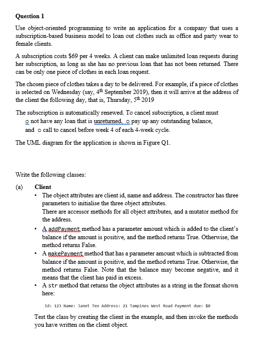 Solved Question 1 Use object-oriented programming to write | Chegg.com