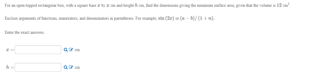 Solved For an open-topped rectangular box, with a square | Chegg.com