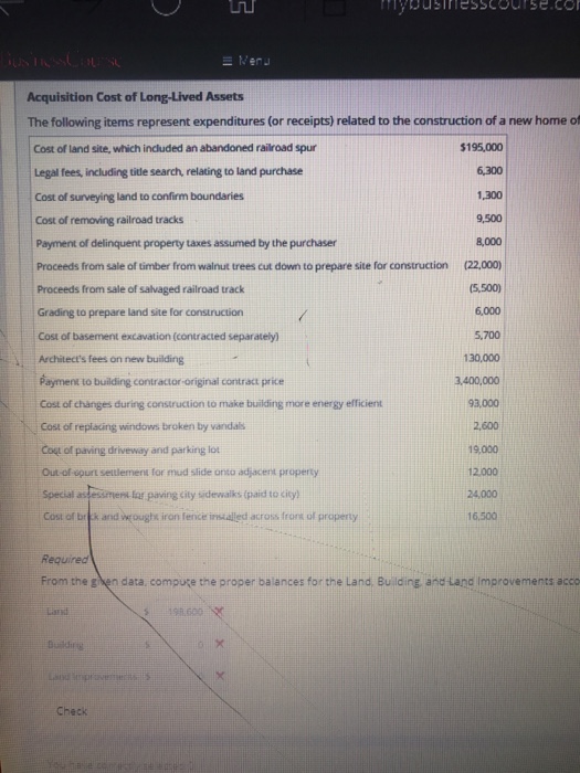 Solved Acquisition Cost of Long-Lived Assets The following | Chegg.com