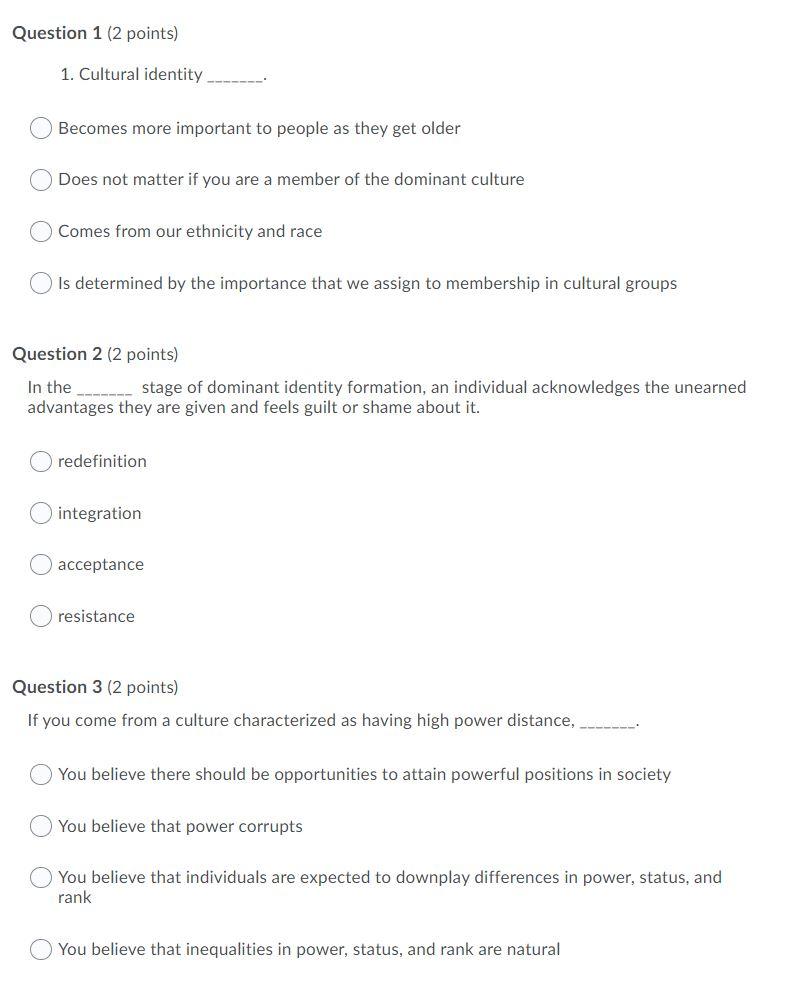 Solved Question 1 (2 points) 1. Cultural identity Becomes | Chegg.com