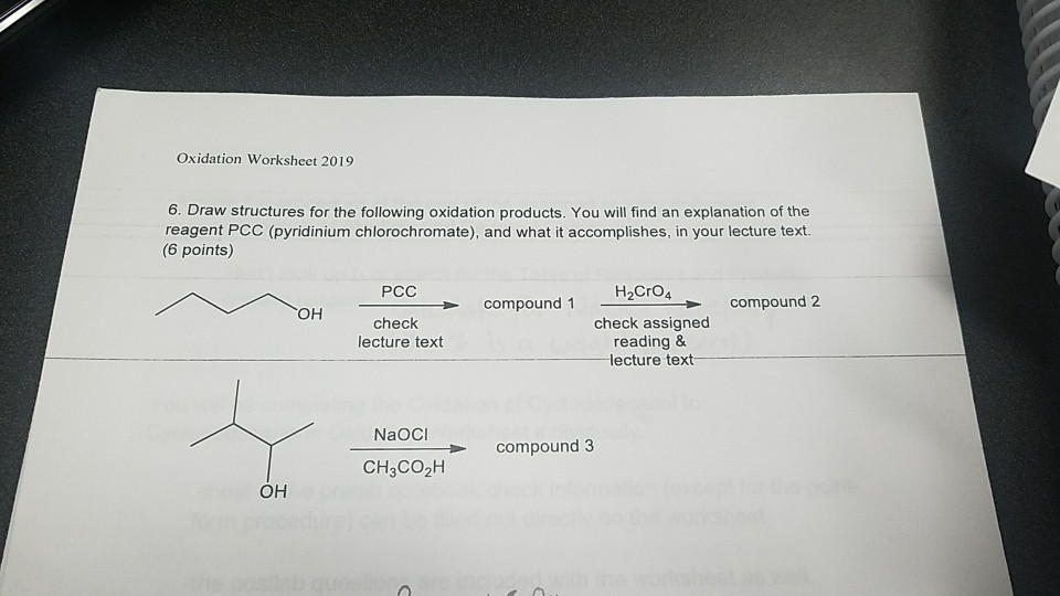 Solved Oxidation Worksheet 2019 6. Draw structures for the | Chegg.com
