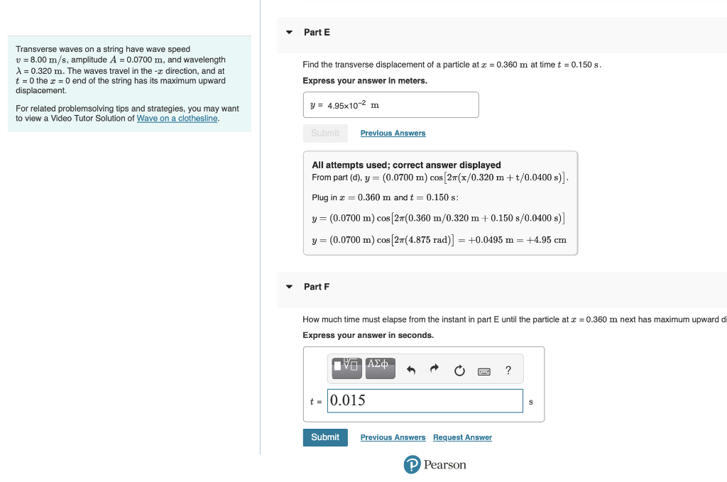 Solved Transverse waves on a string have wave speed v=8.00 | Chegg.com