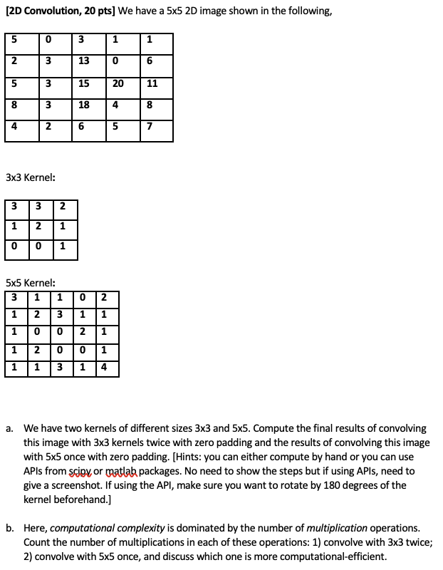 Solved [2D Convolution, 20 pts] We have a 5x5 2D image shown | Chegg.com