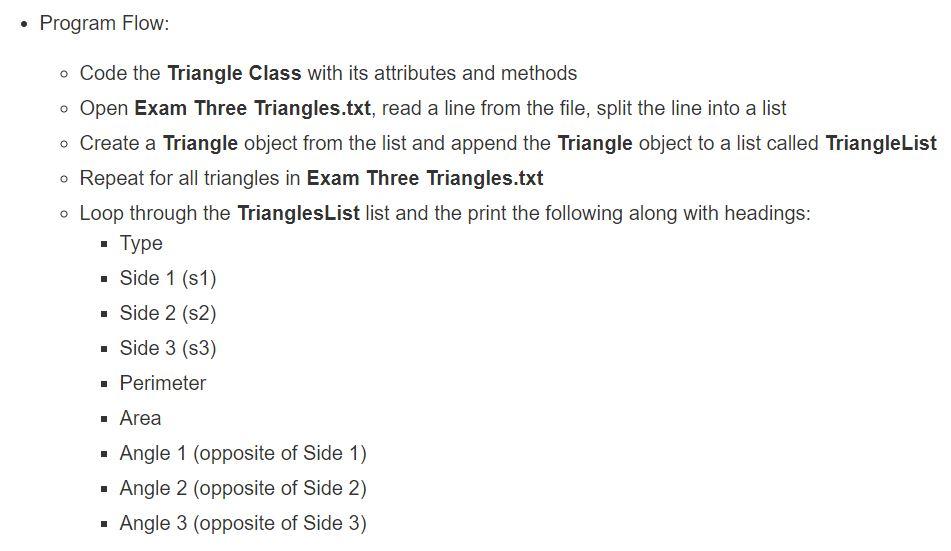 Solved - Create a Triangle class with the following: - | Chegg.com