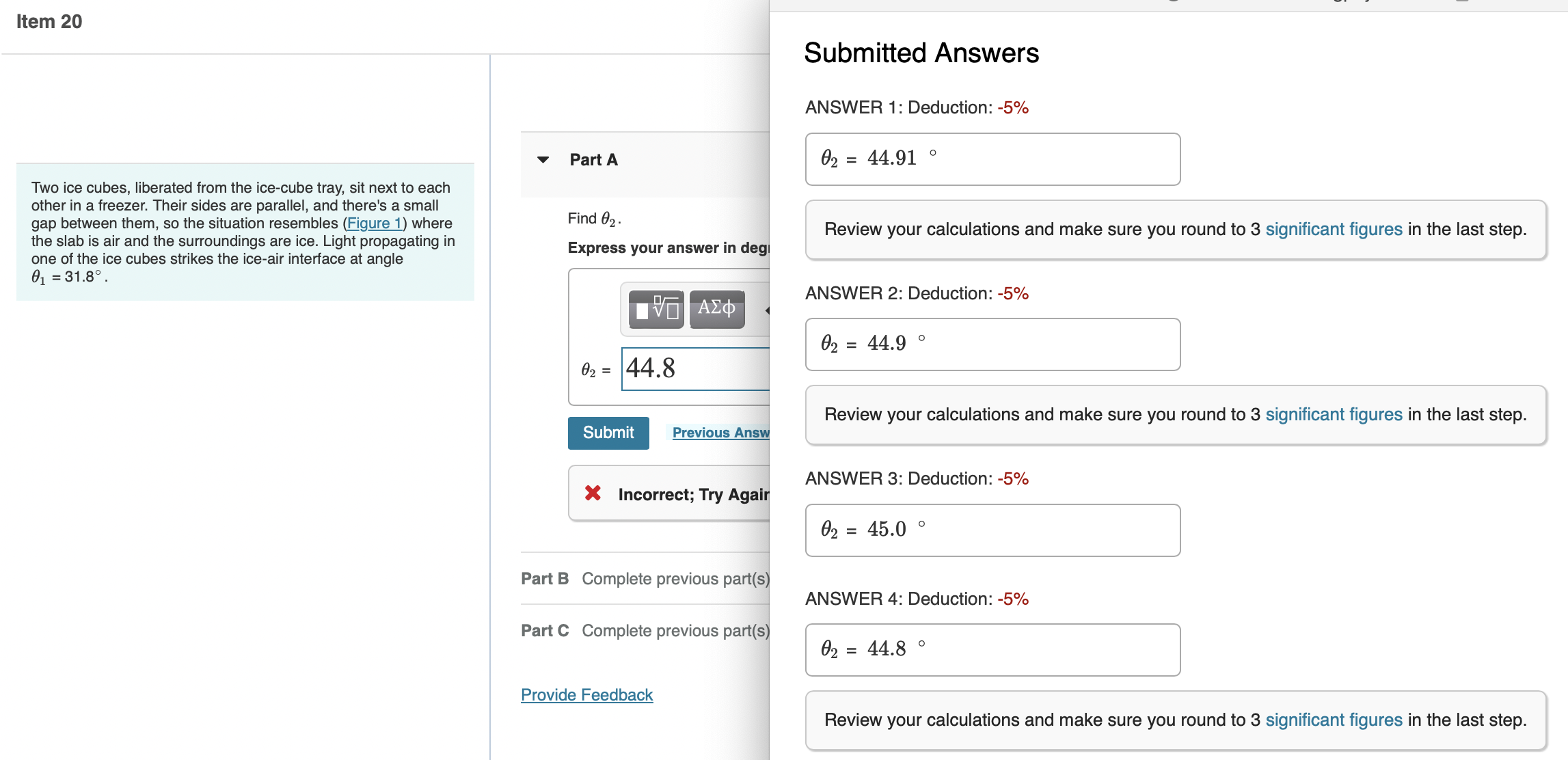 Solved Submitted Answers ANSWER 1: Deduction: −5% Part A | Chegg.com
