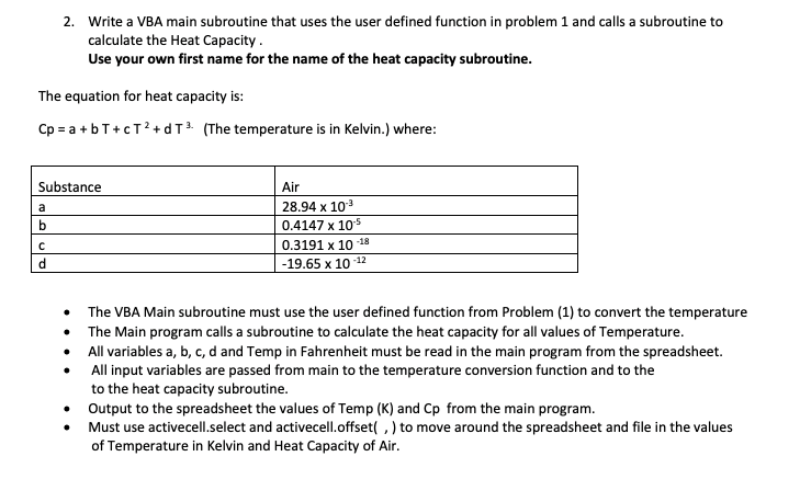 2 Write A Vba Main Subroutine That Uses The User 