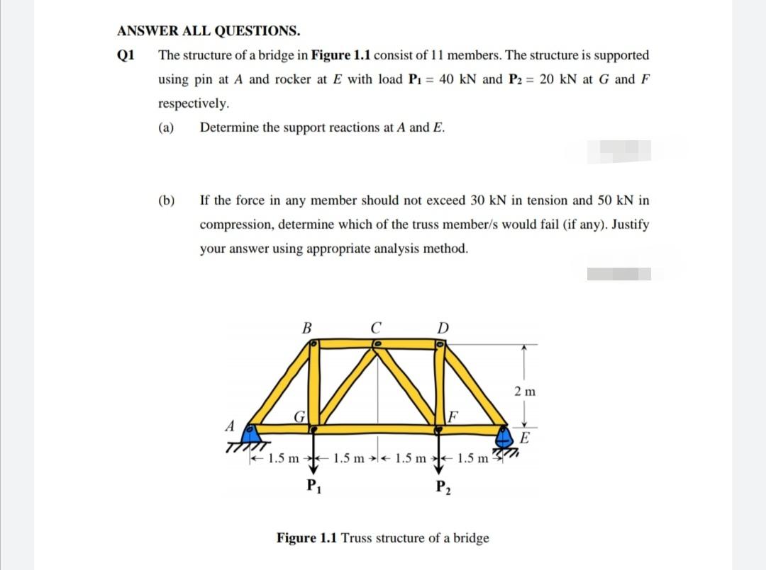 Solved ANSWER ALL QUESTIONS. Q1 The structure of a bridge in | Chegg.com