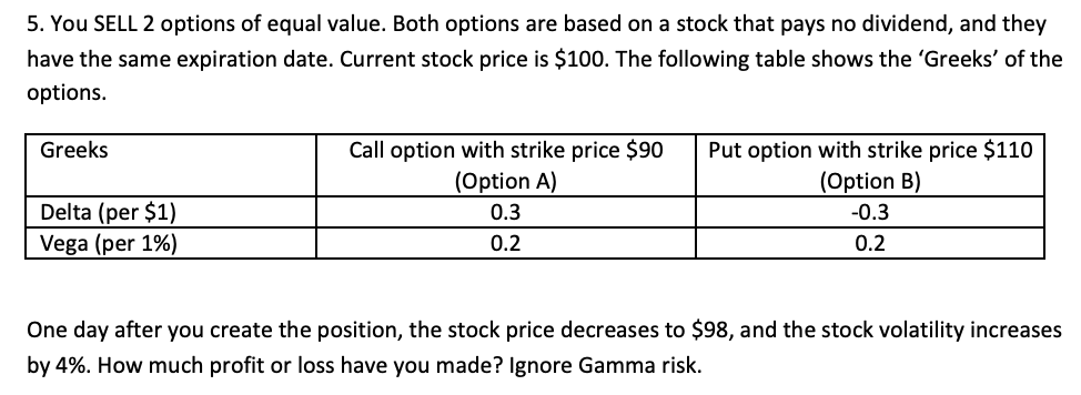 Solved 5. You SELL 2 options of equal value. Both options | Chegg.com