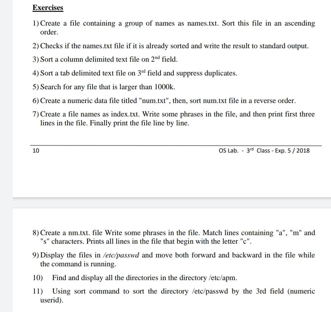 Solved Exercises 1) Create a file containing a group of | Chegg.com