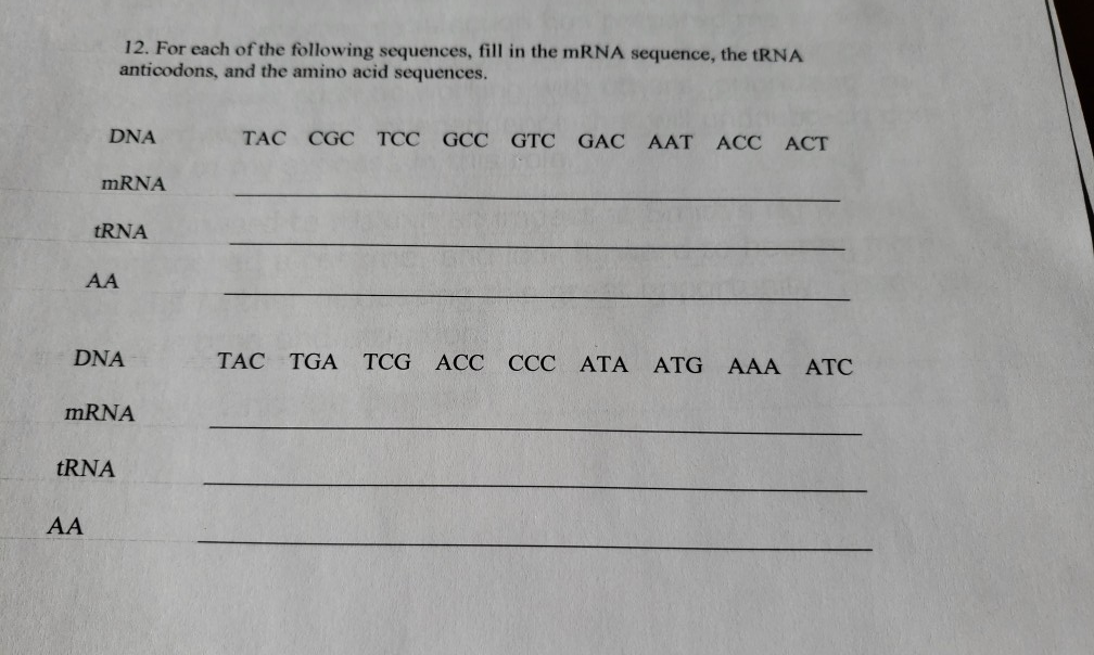 Solved 12. For each of the following sequences, fill in the | Chegg.com