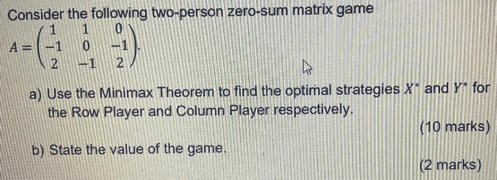 Solved Consider the following two-person zero-sum matrix | Chegg.com