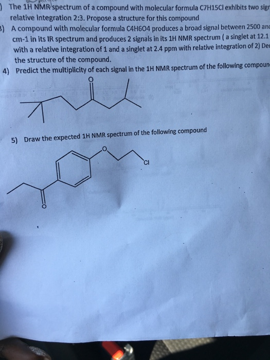 Solved ) The 1H NMRspectrum of a compound with molecular | Chegg.com