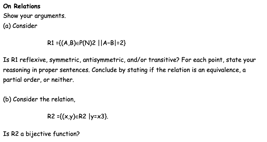 Solved On Relations Show your arguments. (a) Consider R1 | Chegg.com
