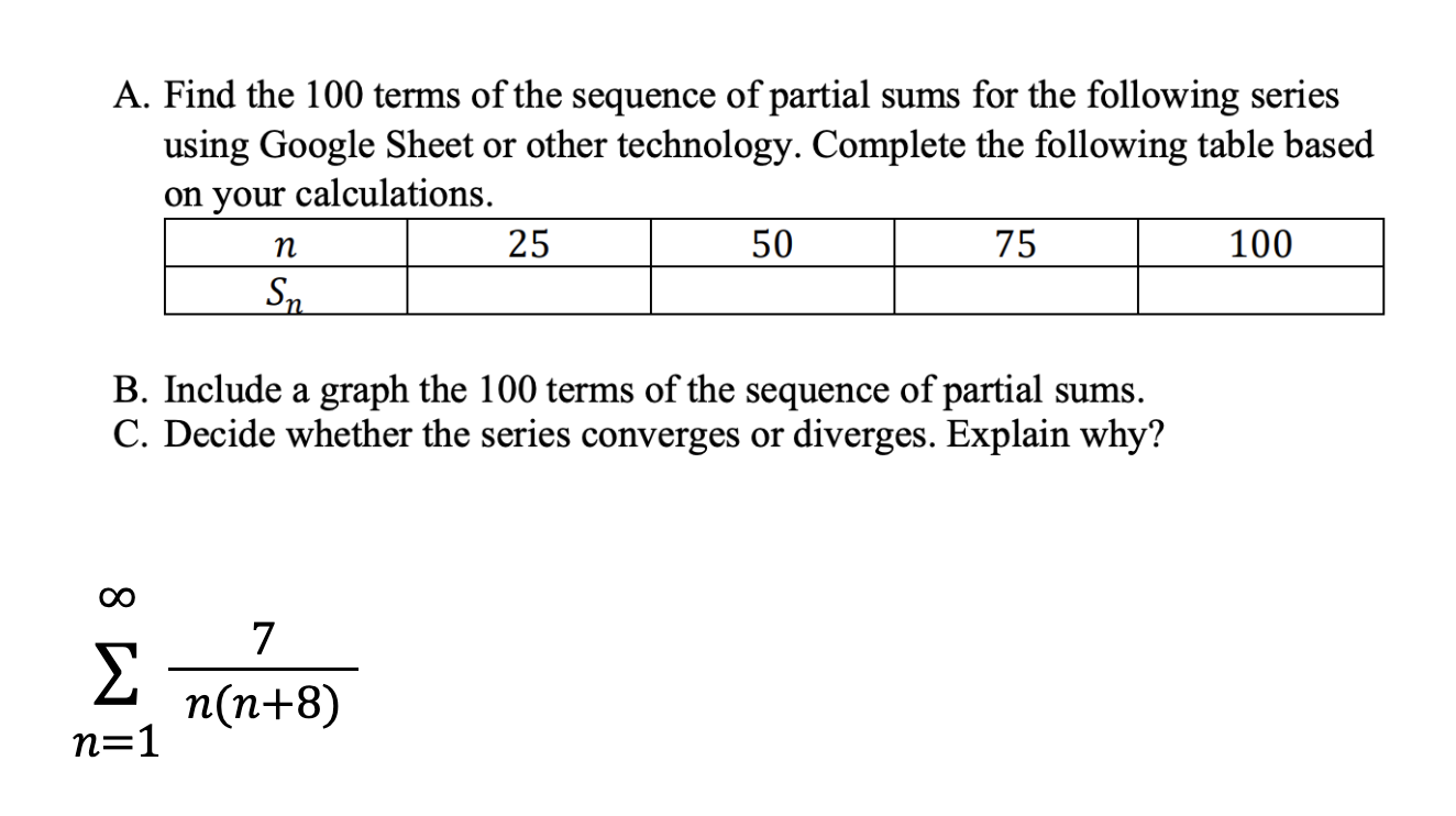 Solved A. Find the 100 terms of the sequence of partial sums | Chegg.com