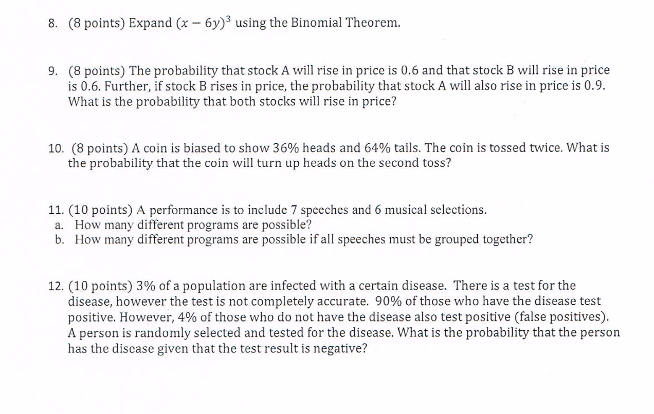 Solved 8. (8 points) Expand (x−6y)3 using the Binomial | Chegg.com