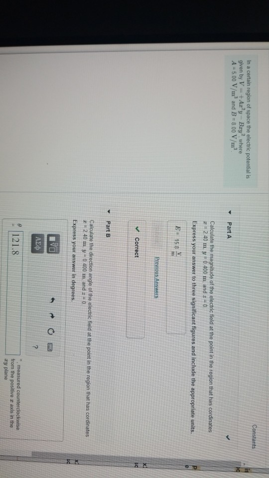 Solved Constants In a certain region of space the electric | Chegg.com