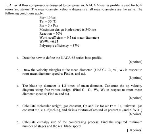 Solved 1. An axial flow compressor is designed to compress | Chegg.com