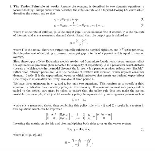 1. The Taylor Principle at work: Assume the economy | Chegg.com