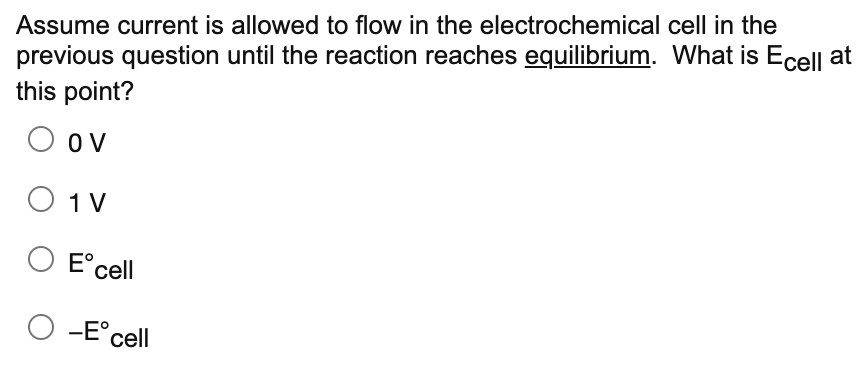 Solved What is Ecell of the following electrochemical cell? | Chegg.com