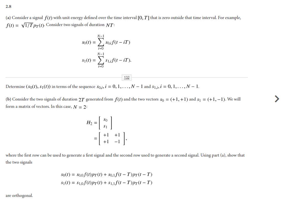 (a) Consider a signal f(t) with unit energy defined | Chegg.com