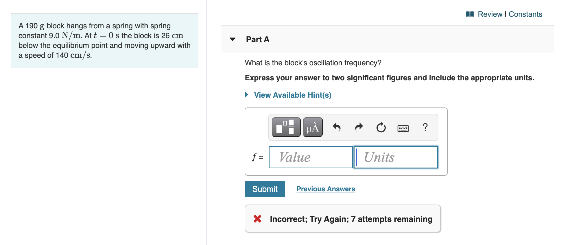 Solved II Review | Constants A 190 g block hangs from a | Chegg.com