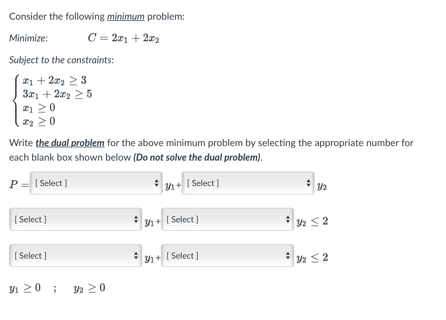 Solved Consider the following minimum problem: Minimize: | Chegg.com