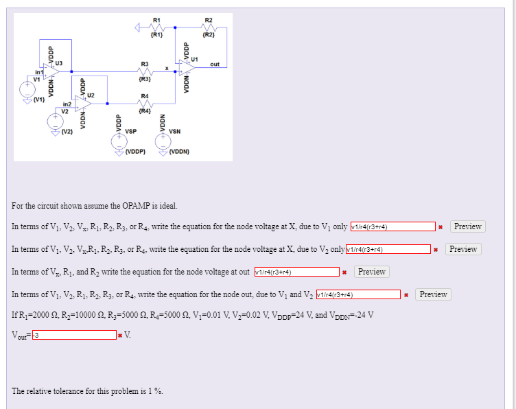 Solved R1 R1) (R2) U3 R3 (R3) R4 (RA) V1 U2 V1in2 (V2) VSP | Chegg.com