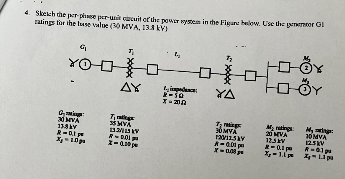 Solved 4. Sketch the per-phase per-unit circuit of the power | Chegg.com