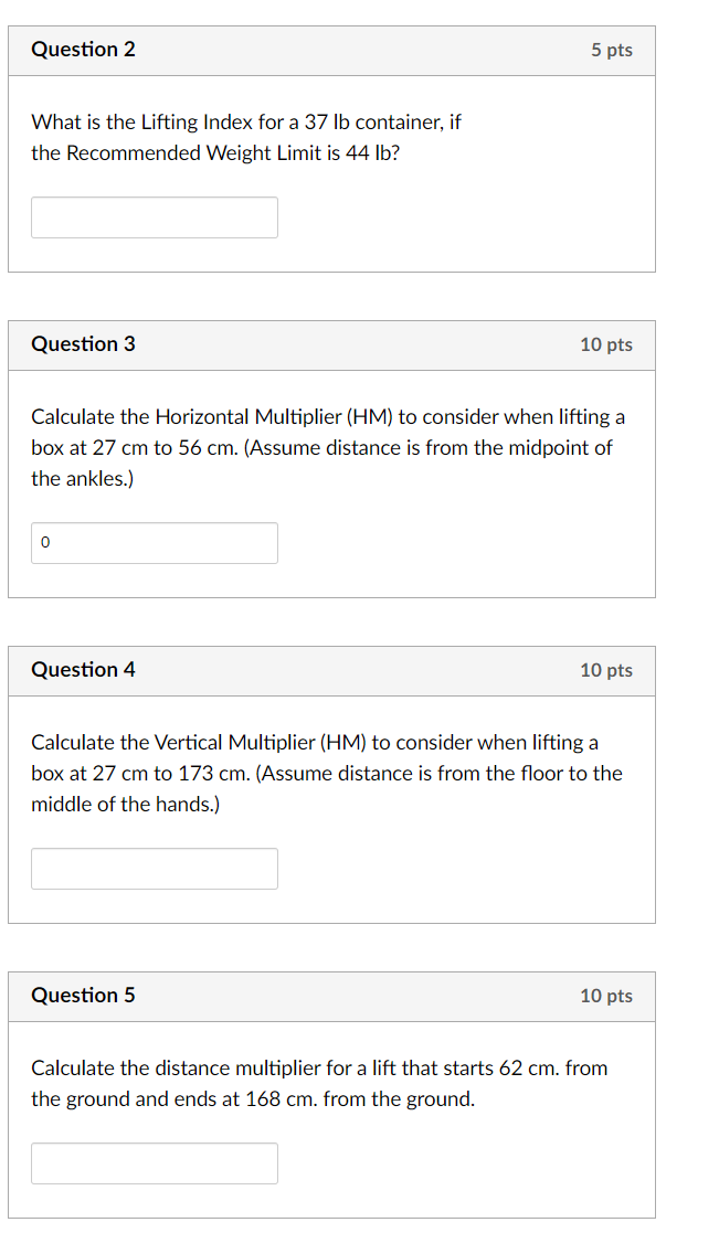 Solved What is the Lifting Index for a 37lb container, if | Chegg.com