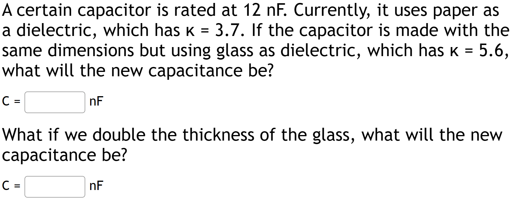 Solved A certain capacitor is rated at 12nF. Currently, it | Chegg.com