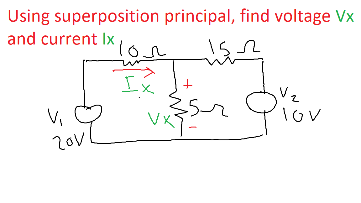 Solved Using superposition principal, find voltage Vx and | Chegg.com