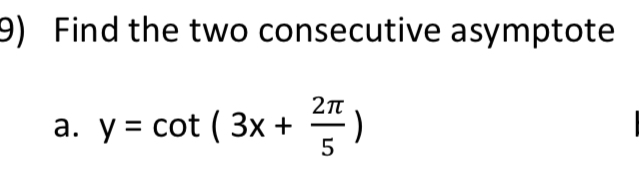 Solved 9) Find the two consecutive asymptote a. y= cot ( 3x | Chegg.com