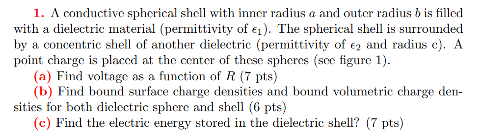 Solved 1. A conductive spherical shell with inner radius a | Chegg.com