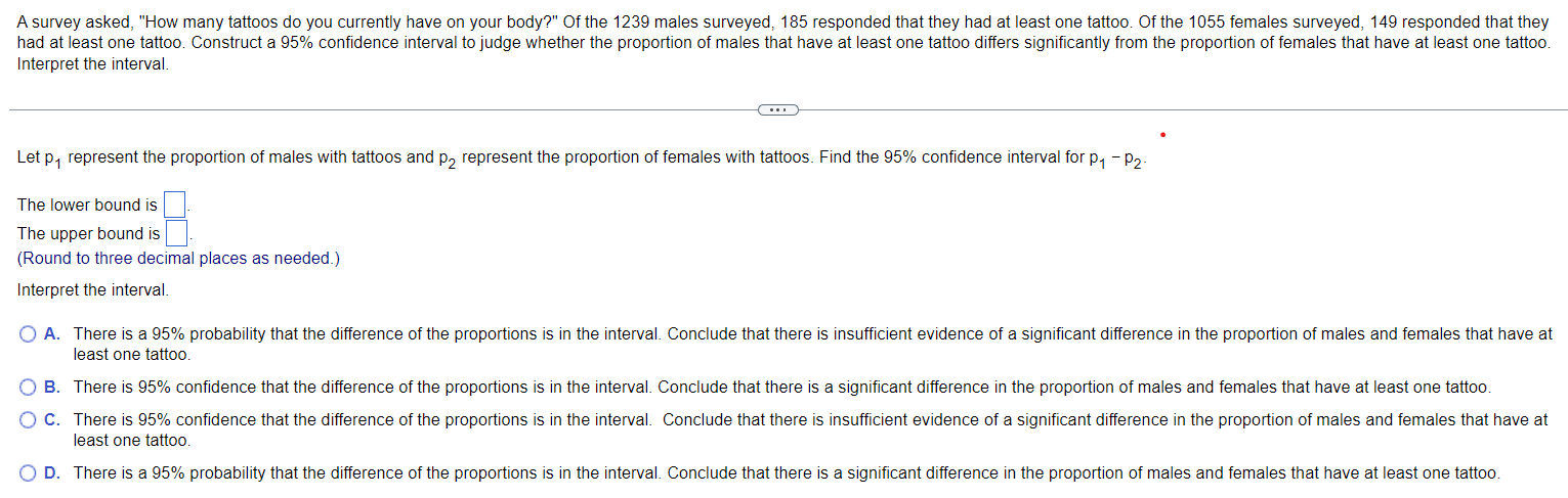 Solved Interpret the interval. Let p1 represent the | Chegg.com
