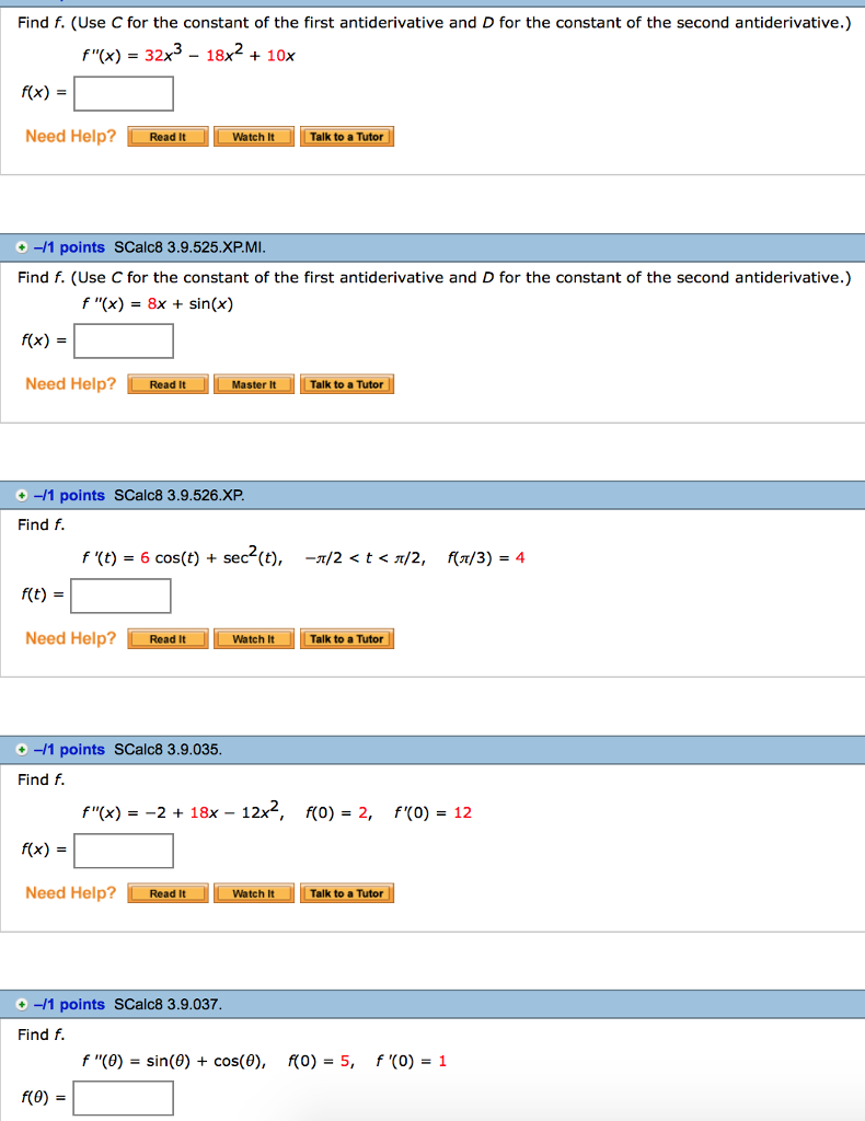 Solved Find f. (Use C for the constant of the first | Chegg.com