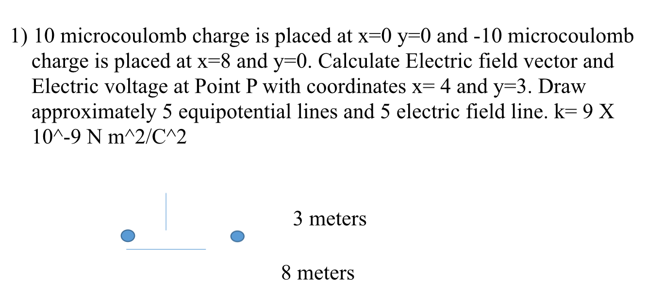 Solved 1) 10 microcoulomb charge is placed at x=0 y=0 and | Chegg.com