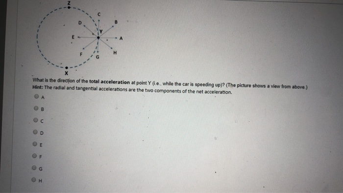Solved Whatis the direction of the total acceleration at | Chegg.com