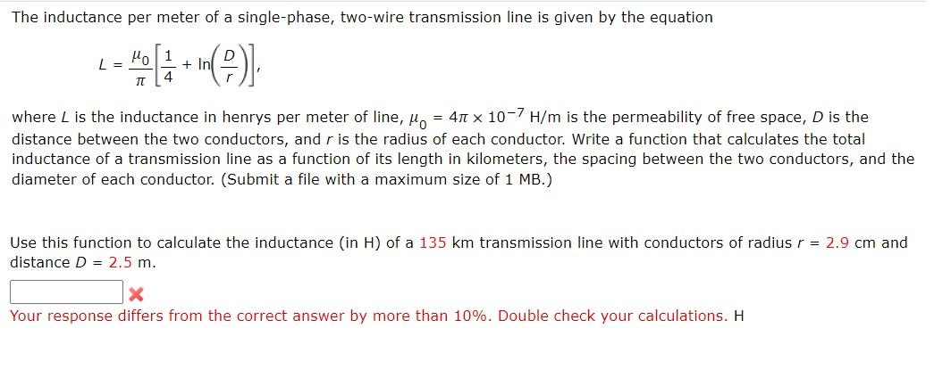 The Inductance Per Meter Of A Single Phase Two Wire