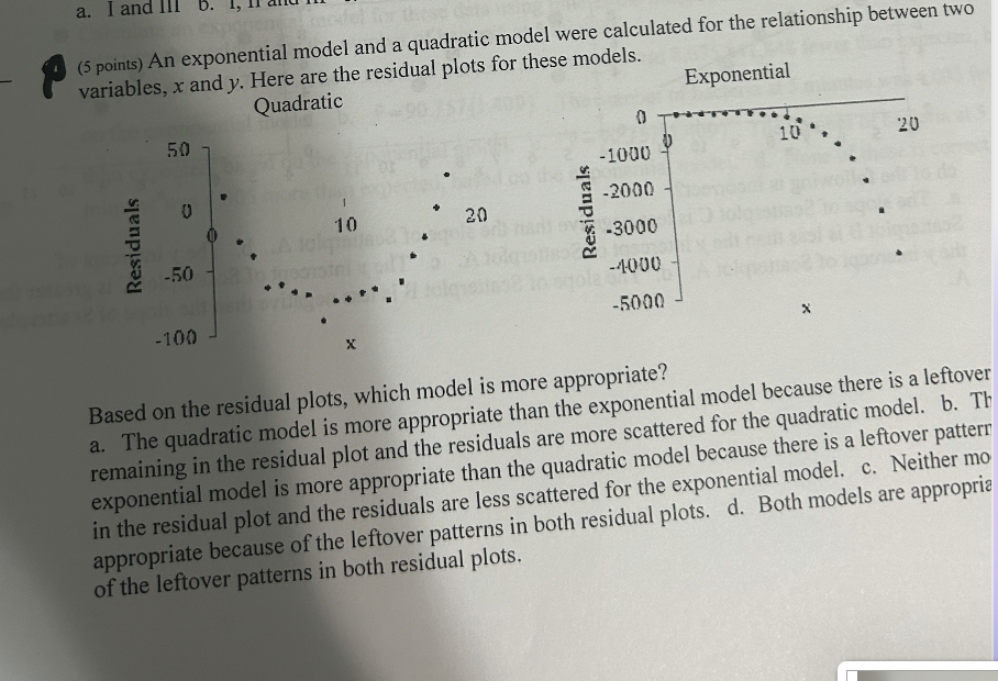 Solved (5 points) An exponential model and a quadratic model | Chegg.com